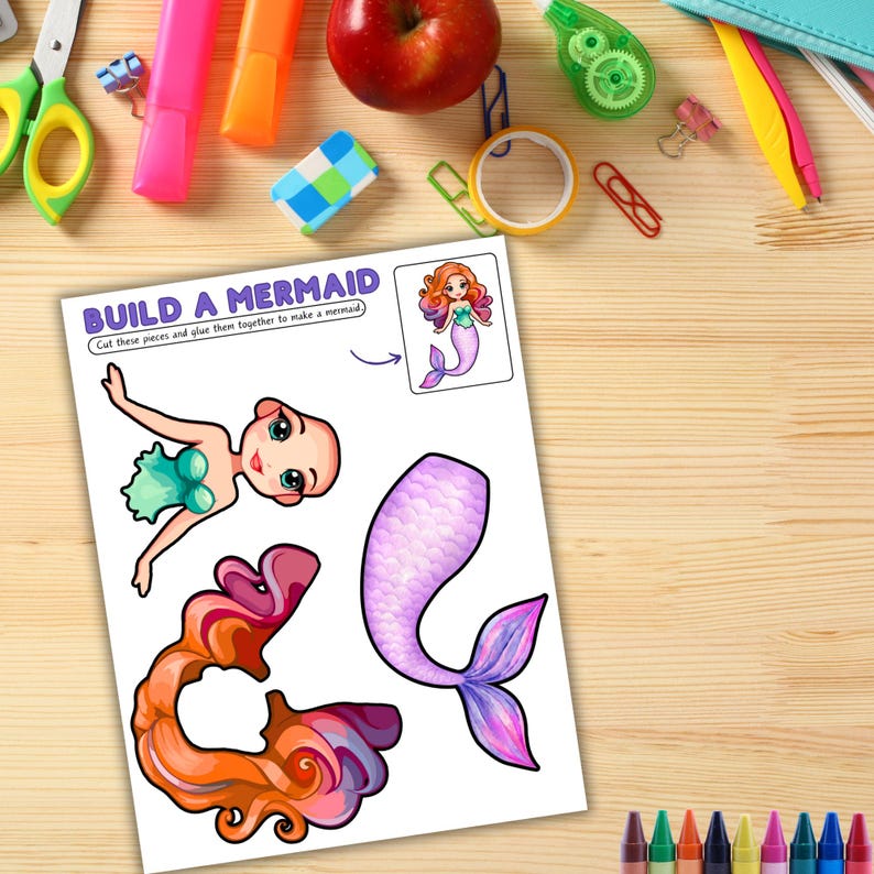 Build a Mermaid Printable for Kids, DIY Mermaid Activity, Mermaid Art ...