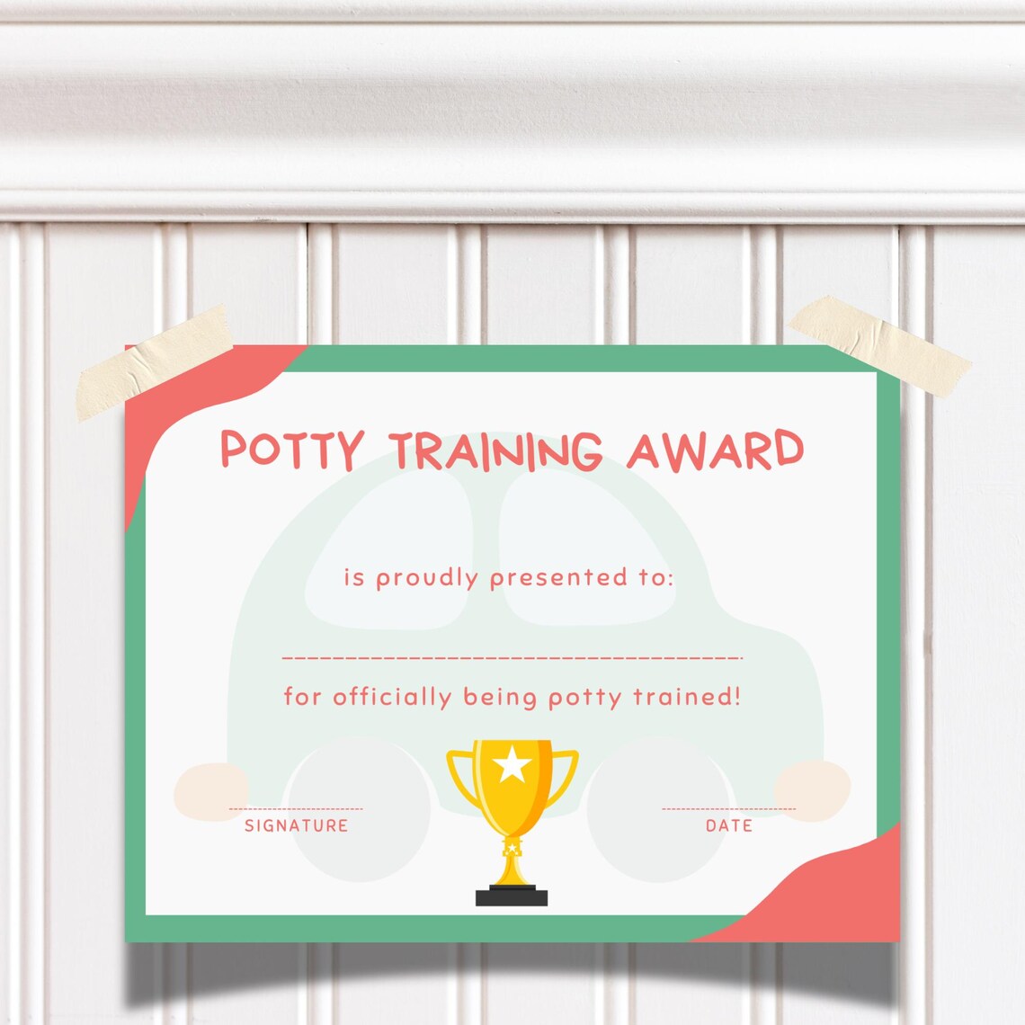 Car Potty Training Certificate Printable Potty Training Award Kids ...