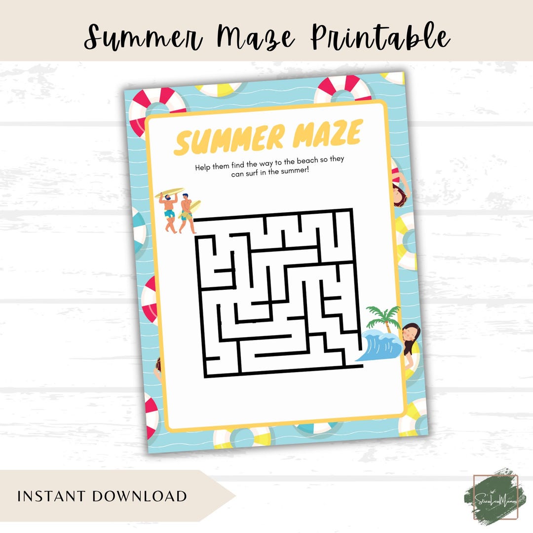 Summer Maze Worksheet for Kids, Fun Printable Activity, Children's Maze ...