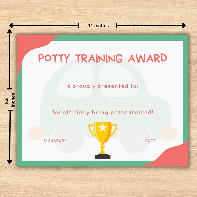 Car Potty Training Certificate Printable Potty Training Award Kids ...