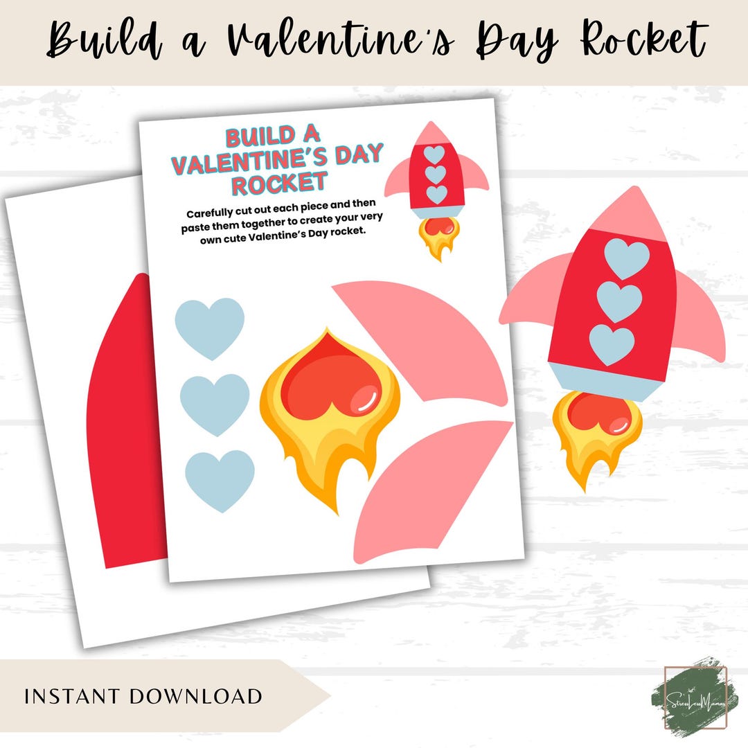 Valentines Day Rocket Craft Printable, Cut and Paste Valentine Activity ...
