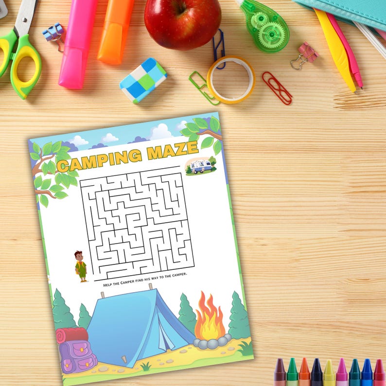 Camping Maze Worksheet for Kids, Printable Activity, Children's Puzzle ...