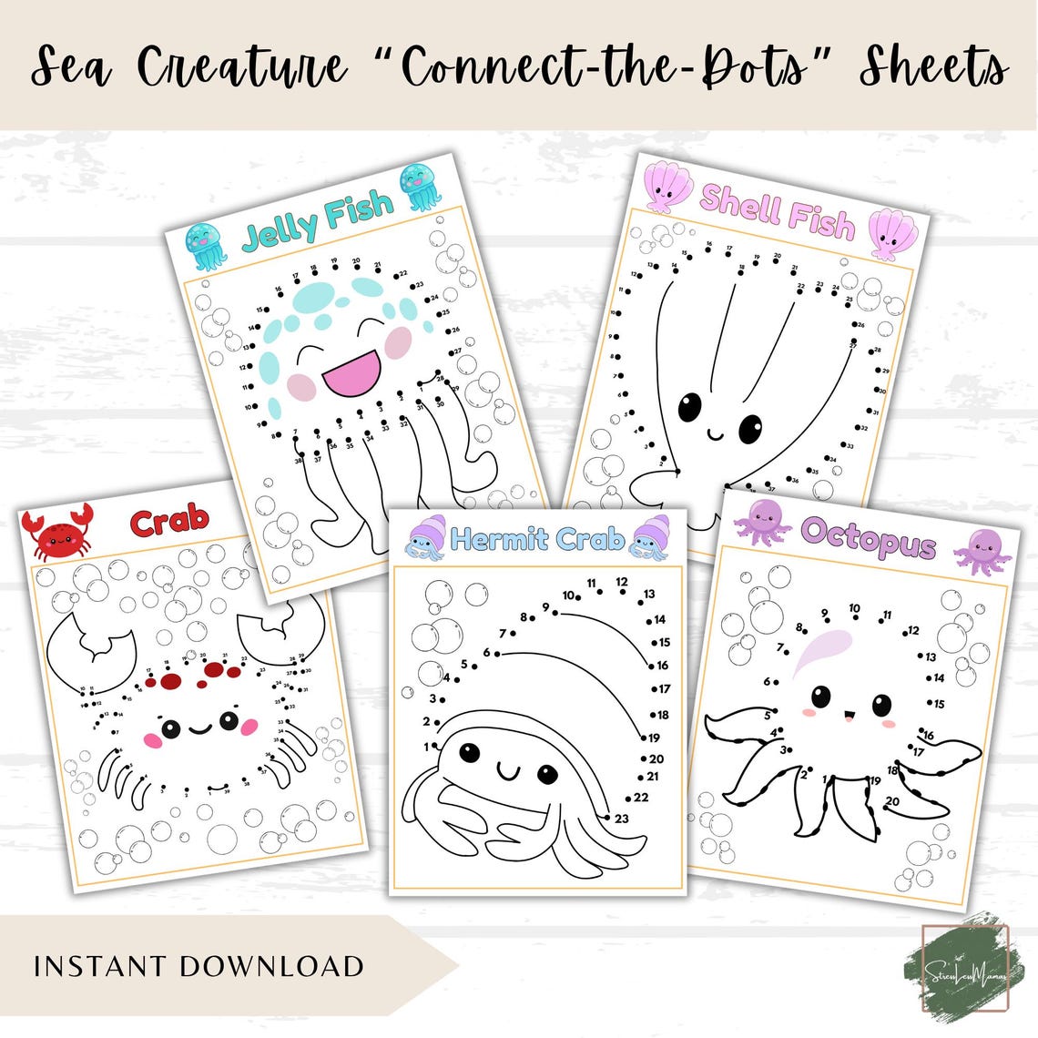Connect the Dot Printable Worksheets, Sea Creature Dot to Dot, Kids ...