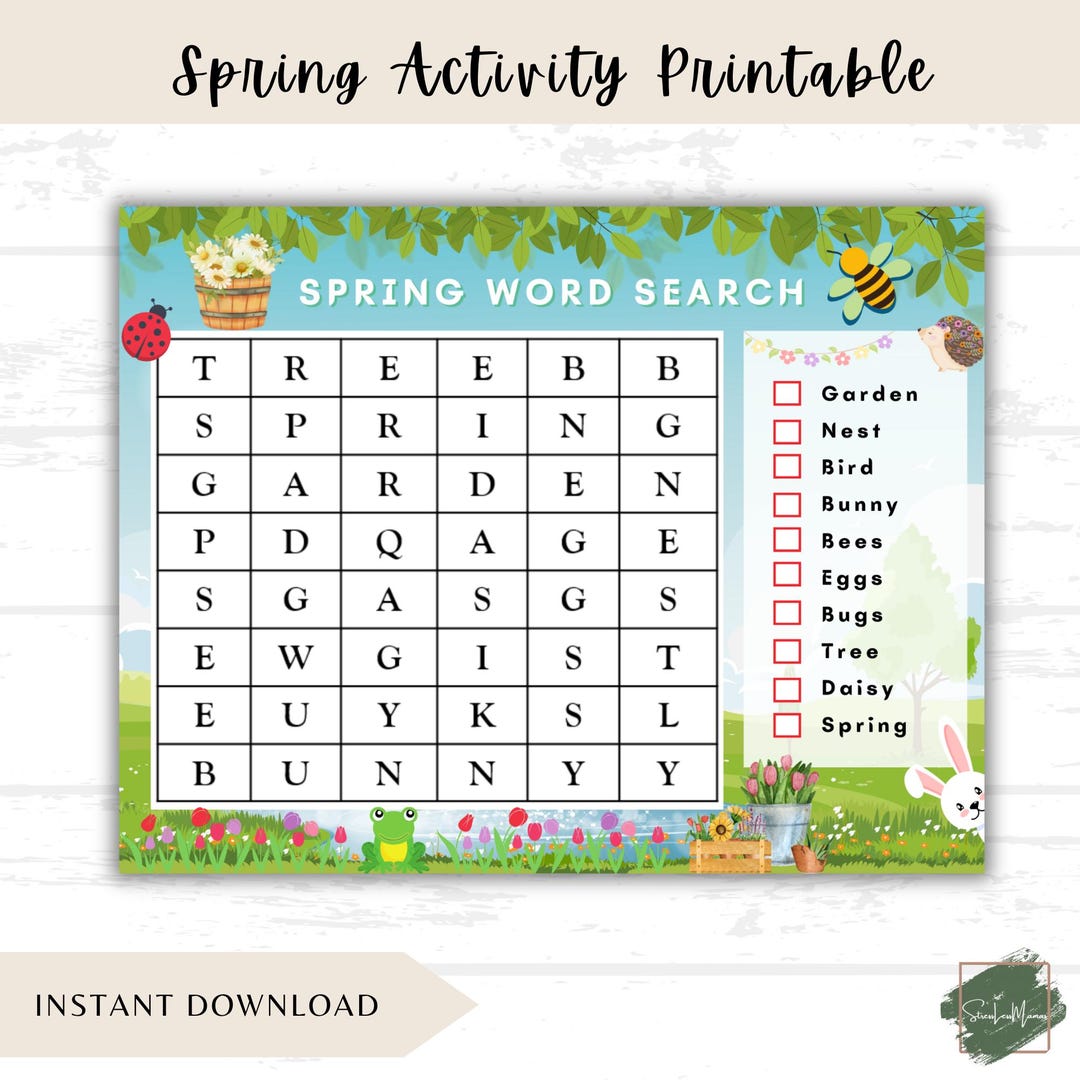 Spring Word Search for Kids, Printable Children's Activity, Educational ...