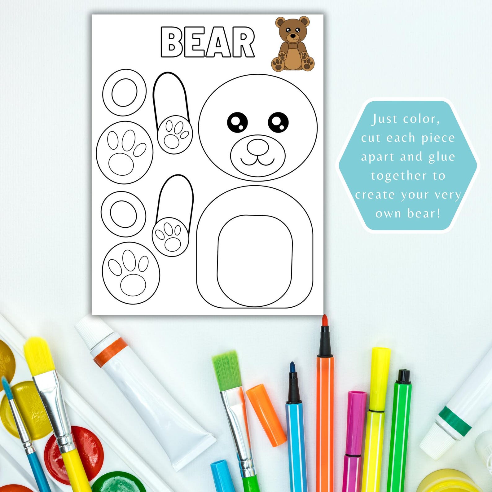 Build a Bear Printable, Cut and Paste Craft, Kid's Bear Template, DIY ...