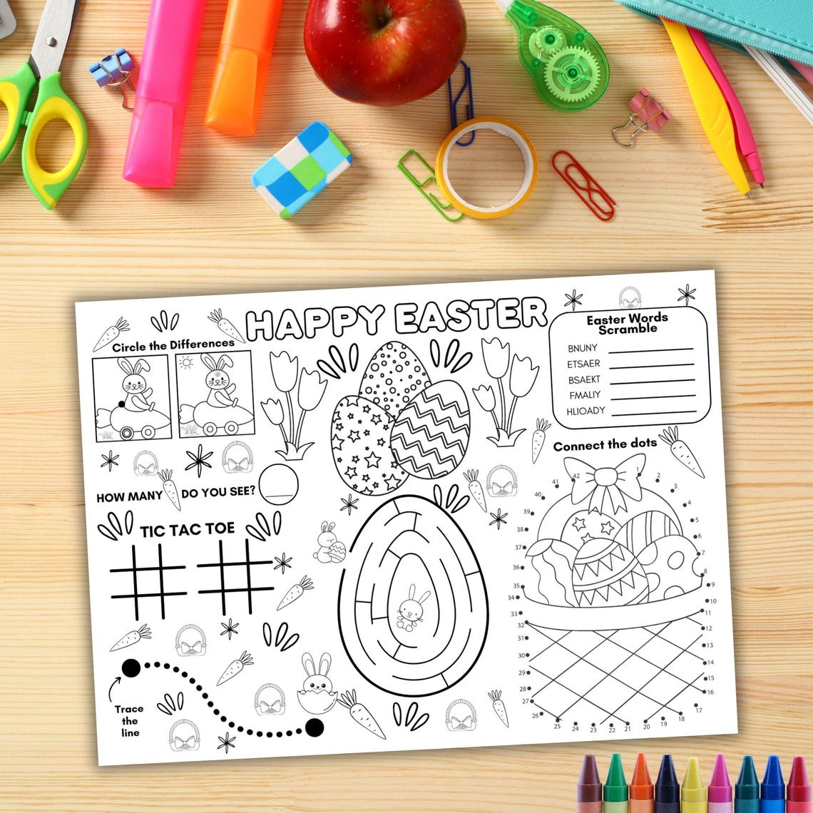 Easter Activity Placemat for Kids, Printable Easter Activity, Easter ...