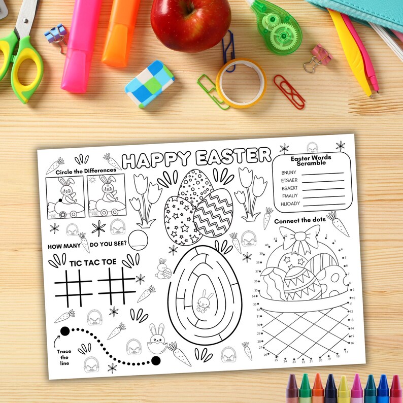 Easter Activity Placemat for Kids, Printable Easter Activity, Easter ...