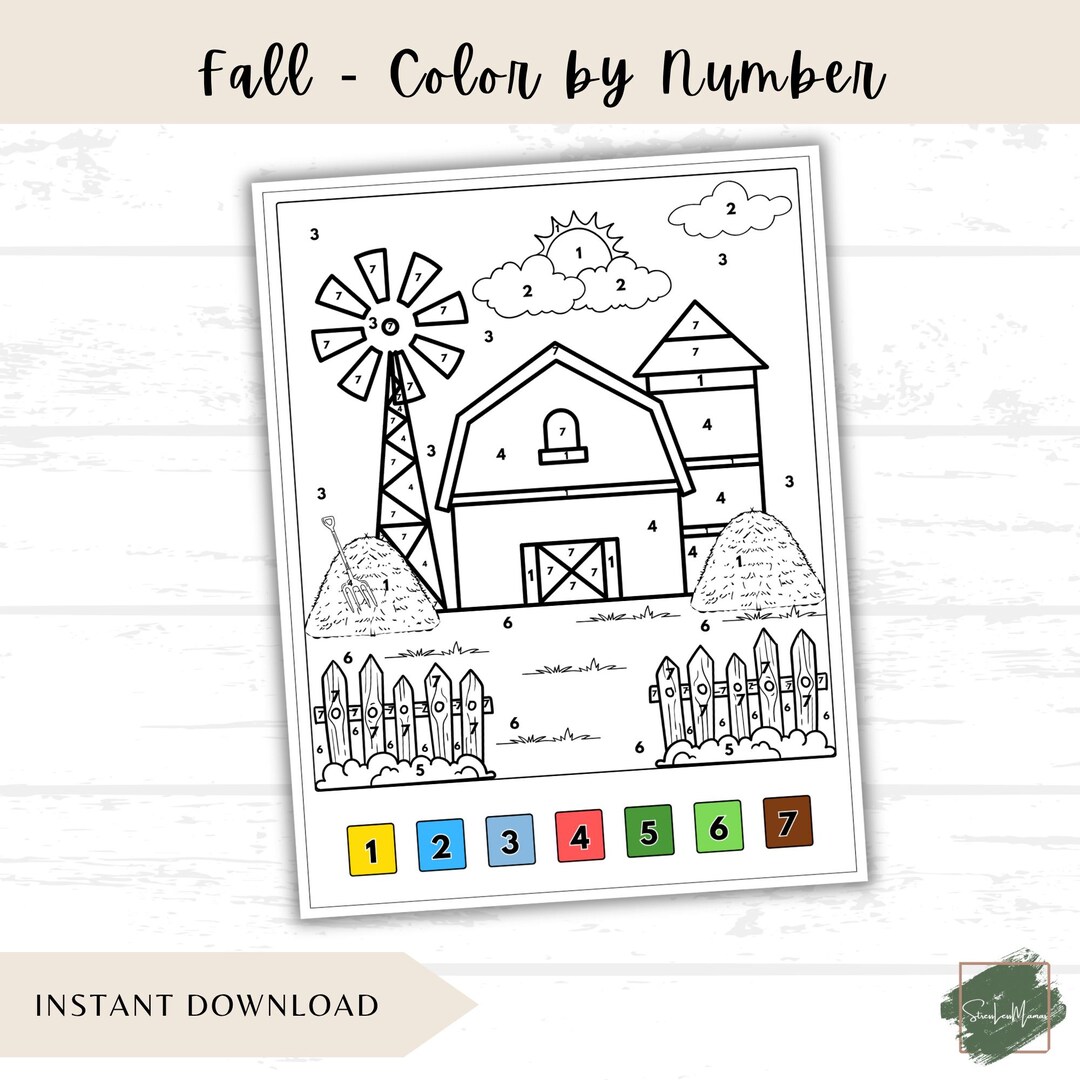 Barn Color by Number Printable for Kids, Educational Coloring Activity ...