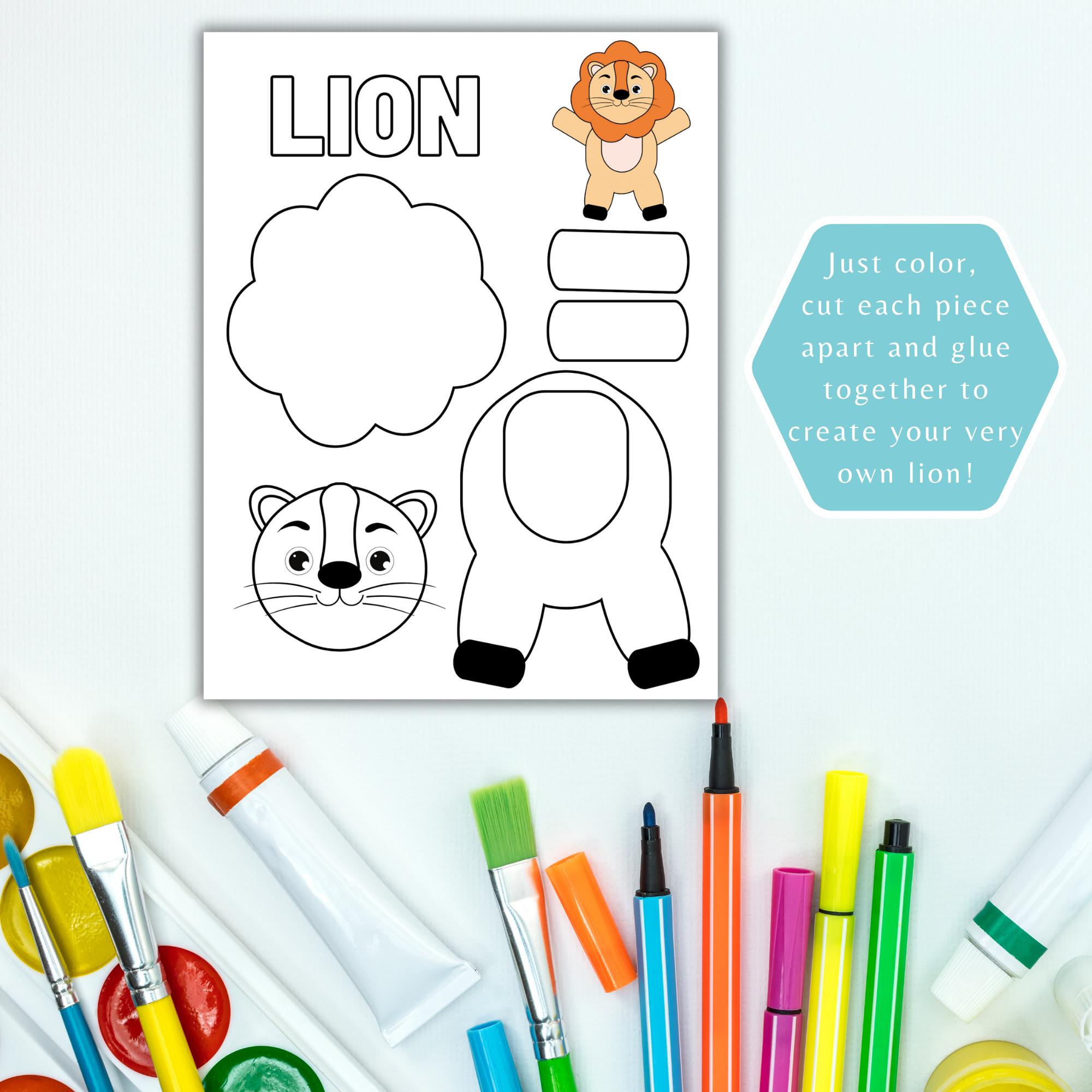 Build a Lion Printable, Cut and Paste Craft, Lion Activity, Educational ...