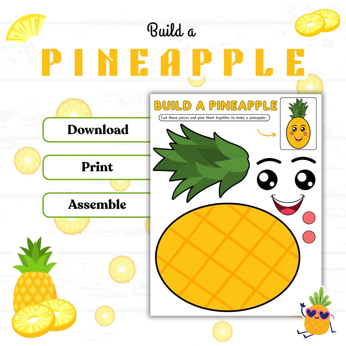 Build a Pineapple Craft Printable, DIY Pineapple Art, Papercraft ...