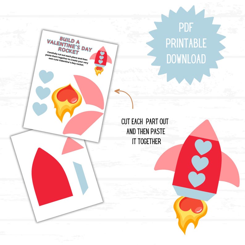 Valentines Day Rocket Craft Printable, Cut and Paste Valentine Activity ...