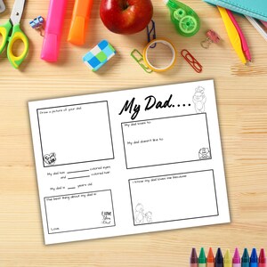 All About My Dad Worksheet Printable, Father's Day Activity for Kids, Dad Questionnaire, DIY Dad ...