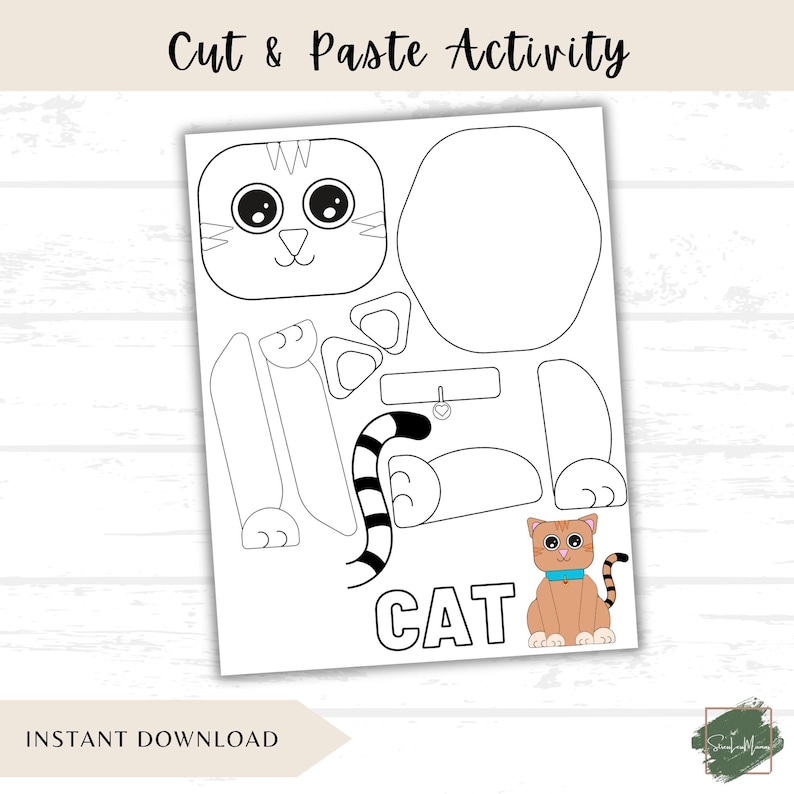 Build a Cat Cut and Paste Activity, Printable Cat Craft, Kids Activity ...