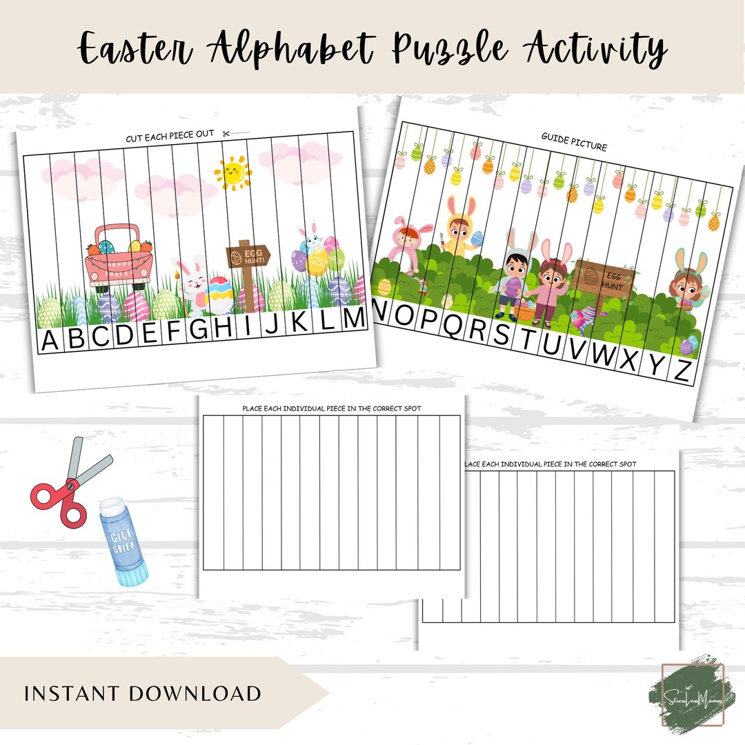 Easter Alphabet Puzzle Activity for Kids, Easter Printable, Scissor ...