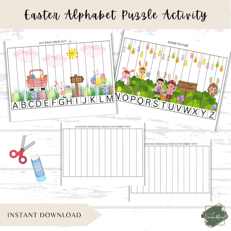 Easter Alphabet Puzzle Activity for Kids, Easter Printable, Scissor ...