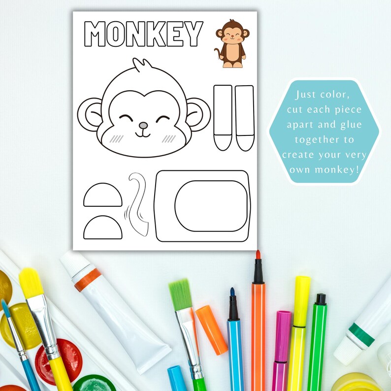 Build a Monkey Activity Printable, Kids Craft Printable, Cut and Paste ...