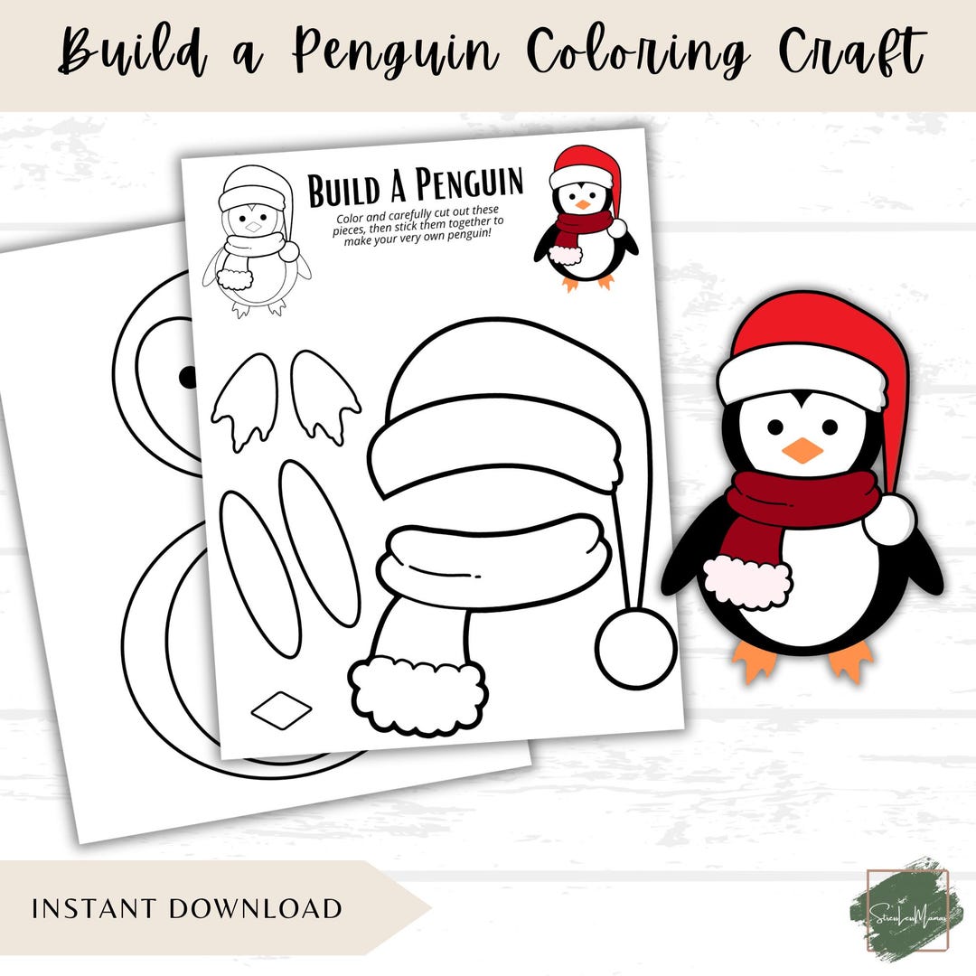 Build a Penguin Coloring Craft Printable, DIY Penguin Craft for Kids ...