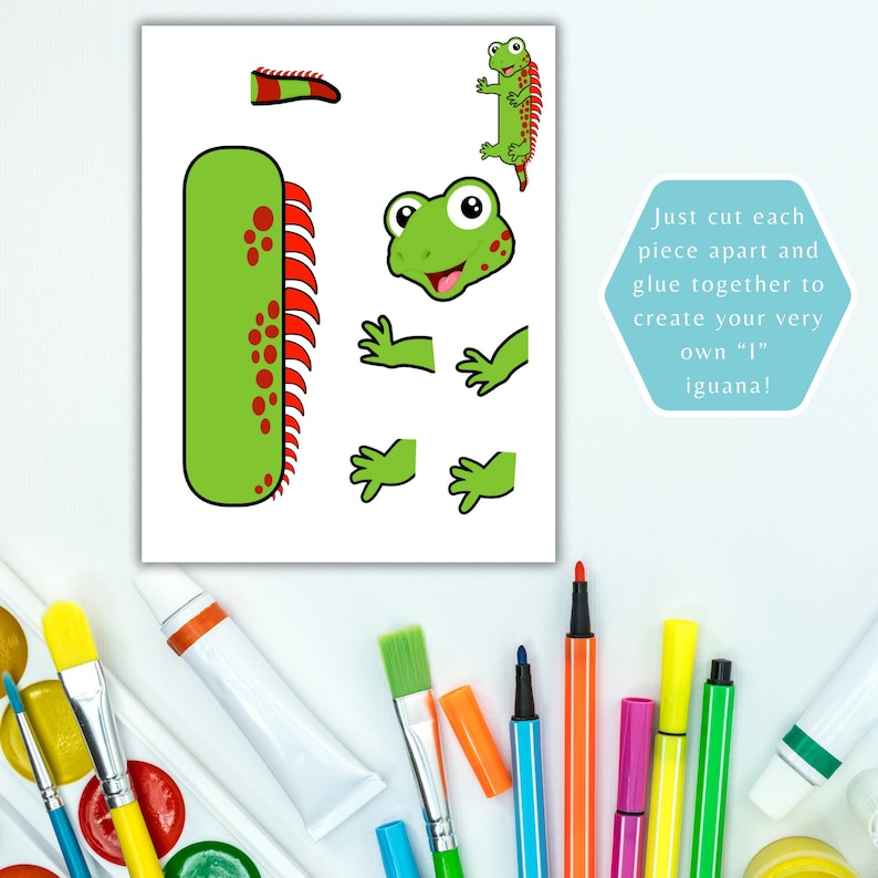 Cut and Paste Iguana Printable, Build an Iguana, Kids Craft, DIY Iguana ...