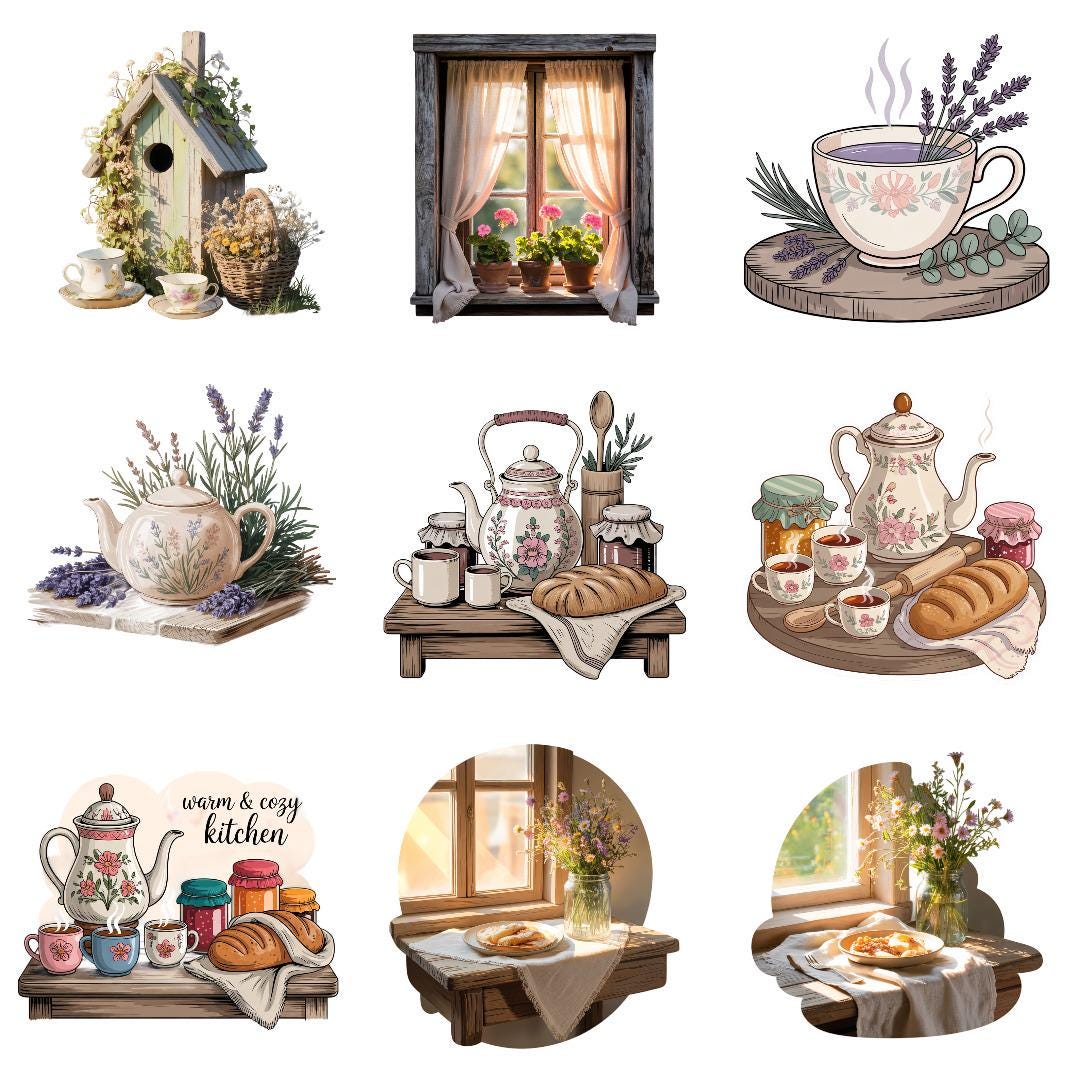 Cottagecore Cozy Kitchen Clipart Bundle – 23 PNG Files – Transparent ...
