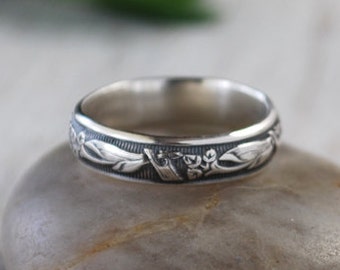 Sterling Silver Band Ornate Pattern Band Handforged | Etsy