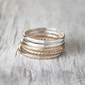 Set of 5 Skinny Gold and Silver Stacking Rings, 14k Gold-filled ...
