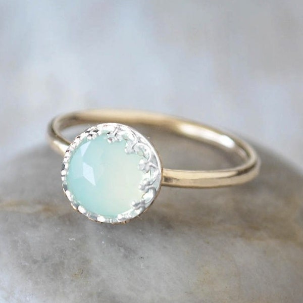 Aqua Chalcedony Gold Ring - Etsy