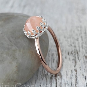 Rose Gold Peach Moonstone Ring in 14k Rose Gold-filled - Peach ...