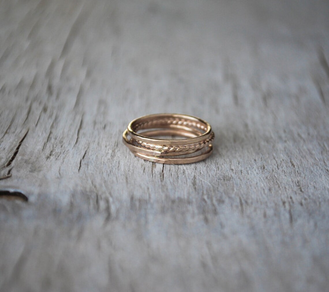 Four Gold Stacking Ring Set 4 Skinny Gold Stack Rings 14k | Etsy