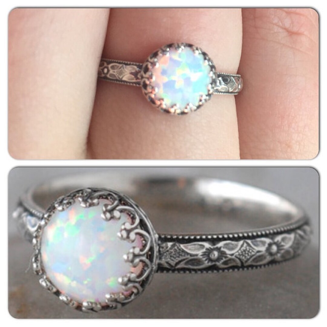 Opal Ring Silver, Sterling Silver Handforged Opal Birthstone Ring - Etsy