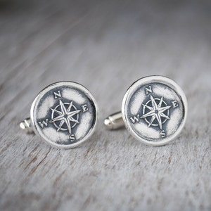 Compass Cufflinks, Sterling Silver Nautical Cufflinks, .999 Fine Silver ...