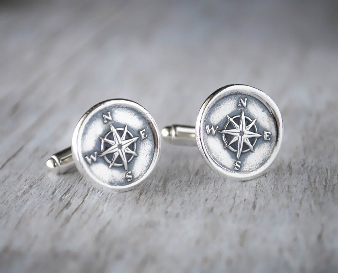 Compass Cufflinks, Sterling Silver Nautical Cufflinks, .999 Fine Silver ...