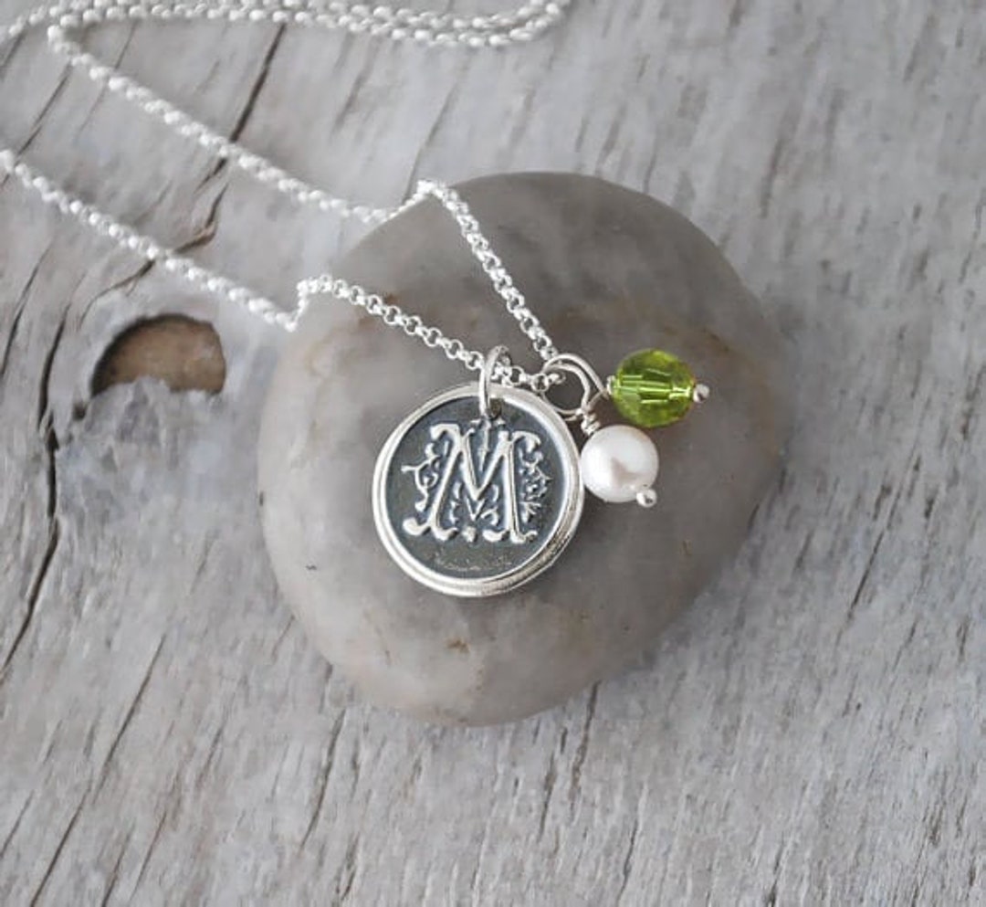 Personalized .999 Fine Silver Initial Necklace With Birthstone Crystal ...