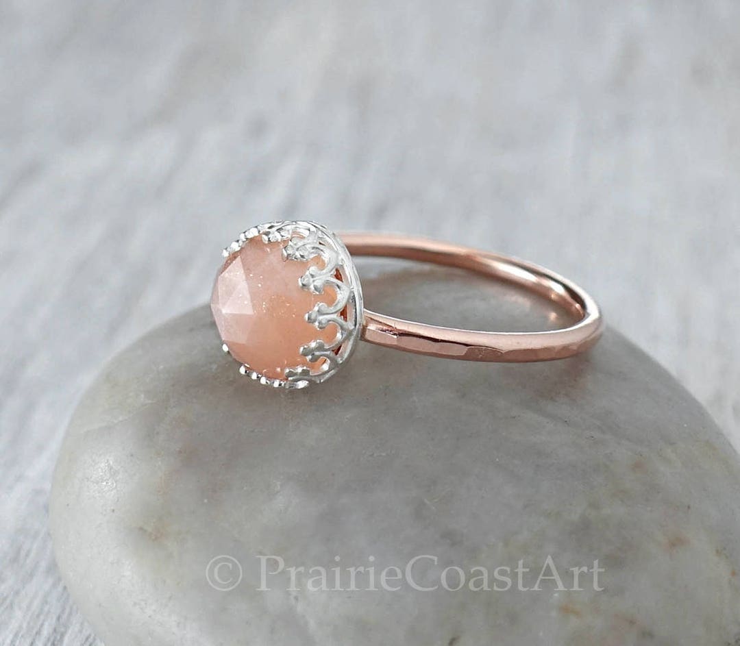 Rose Gold Peach Moonstone Ring in 14k Rose Gold-filled - Peach ...