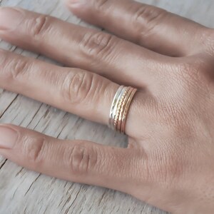 Set of 5 Skinny Gold and Silver Stacking Rings, 14k Gold-filled ...