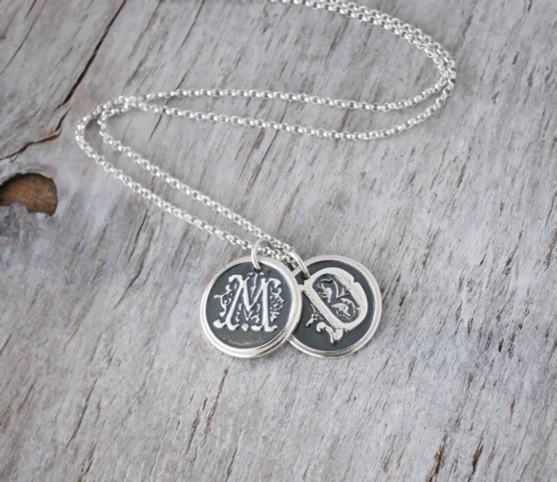 Personalized Initial Necklace - Two Letter .999 Fine Silver Wax Seal ...