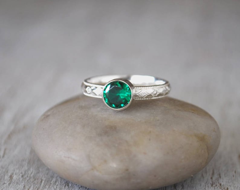 Emerald Ring in Sterling Silver - Handcrafted Artisan Silver Ring ...