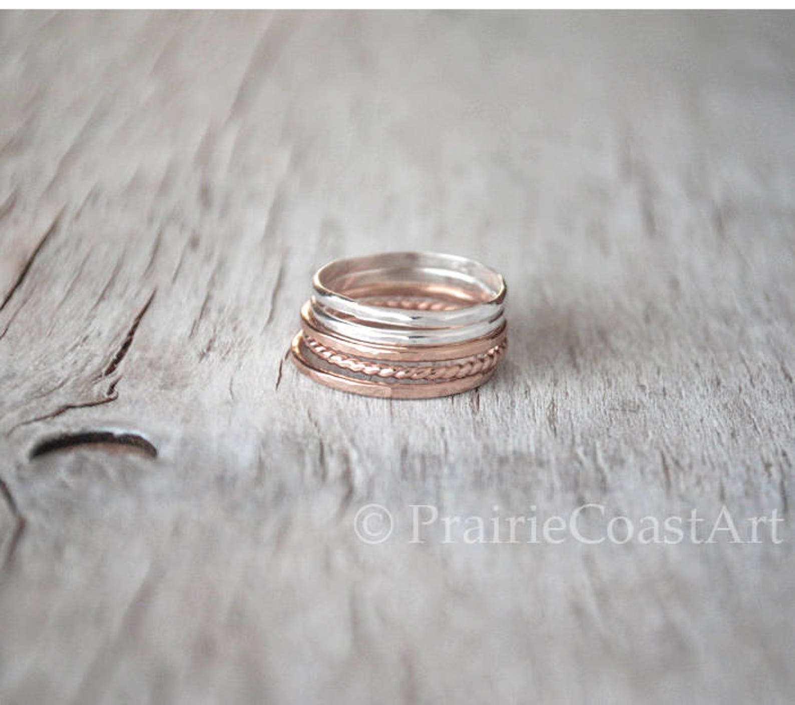 Set of 5 Rose Gold and Silver Stacking Ring Set 14k Rose | Etsy