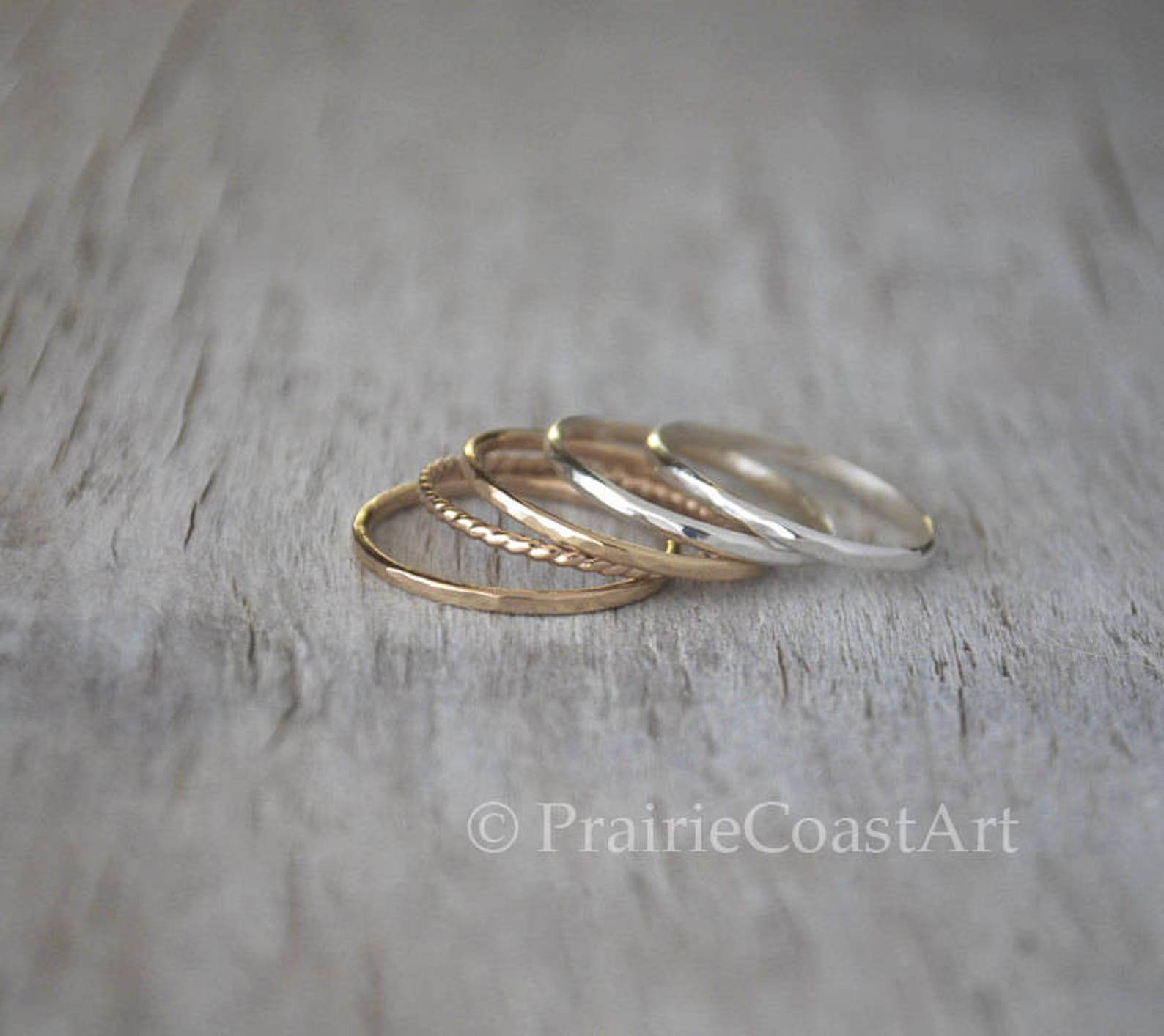 Set of 5 Skinny Gold and Silver Stacking Rings 14k - Etsy