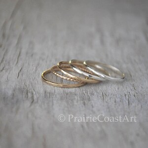 Set of 5 Skinny Gold and Silver Stacking Rings, 14k Gold-filled ...
