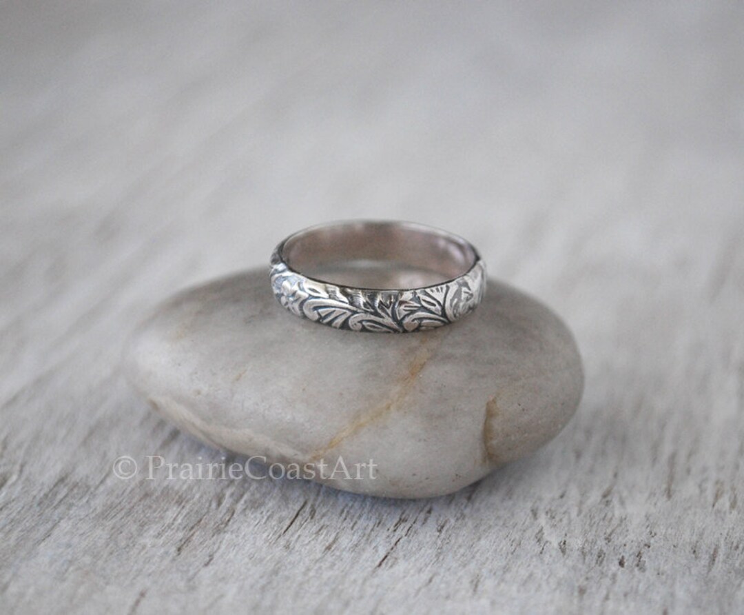 Sterling Silver Band - Sterling Silver Floral Pattern Band - Handforged ...