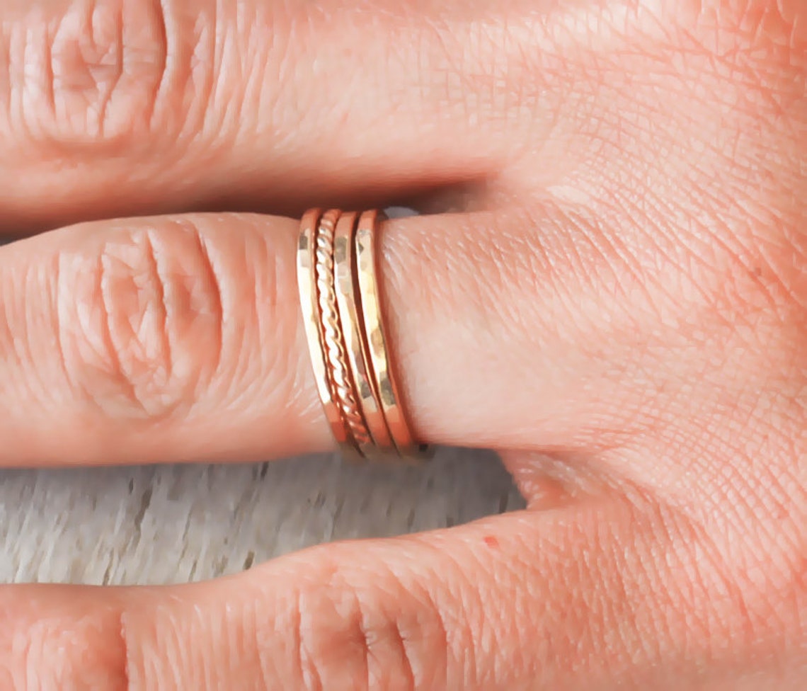 Four Gold Stacking Ring Set 4 Skinny Gold Stack Rings 14k - Etsy