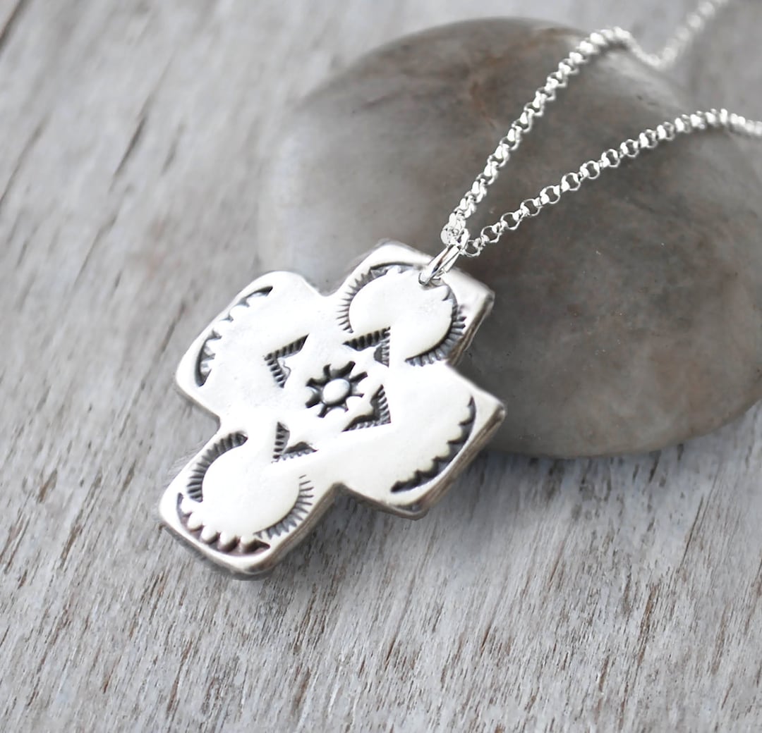 Handcrafted Southwest Silver Cross Necklace - .999 Fine Silver ...
