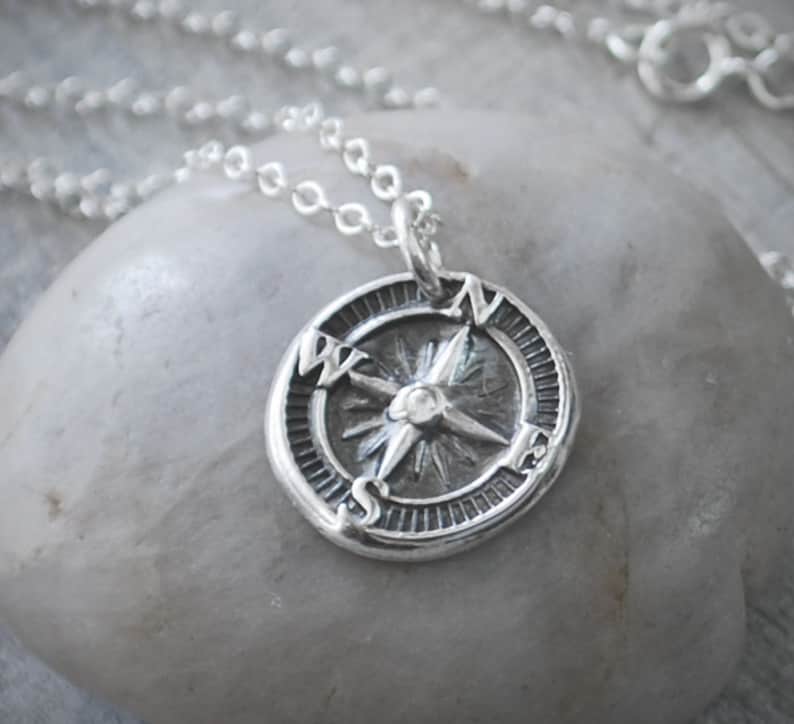 Fine .999 Silver Compass Necklace - Compass Rose Pendant - Sterling ...