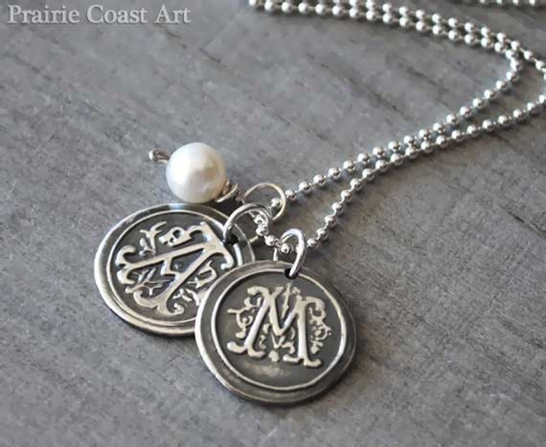 Two Personalized Wax Seal .999 Fine Silver Initial Necklace - Etsy