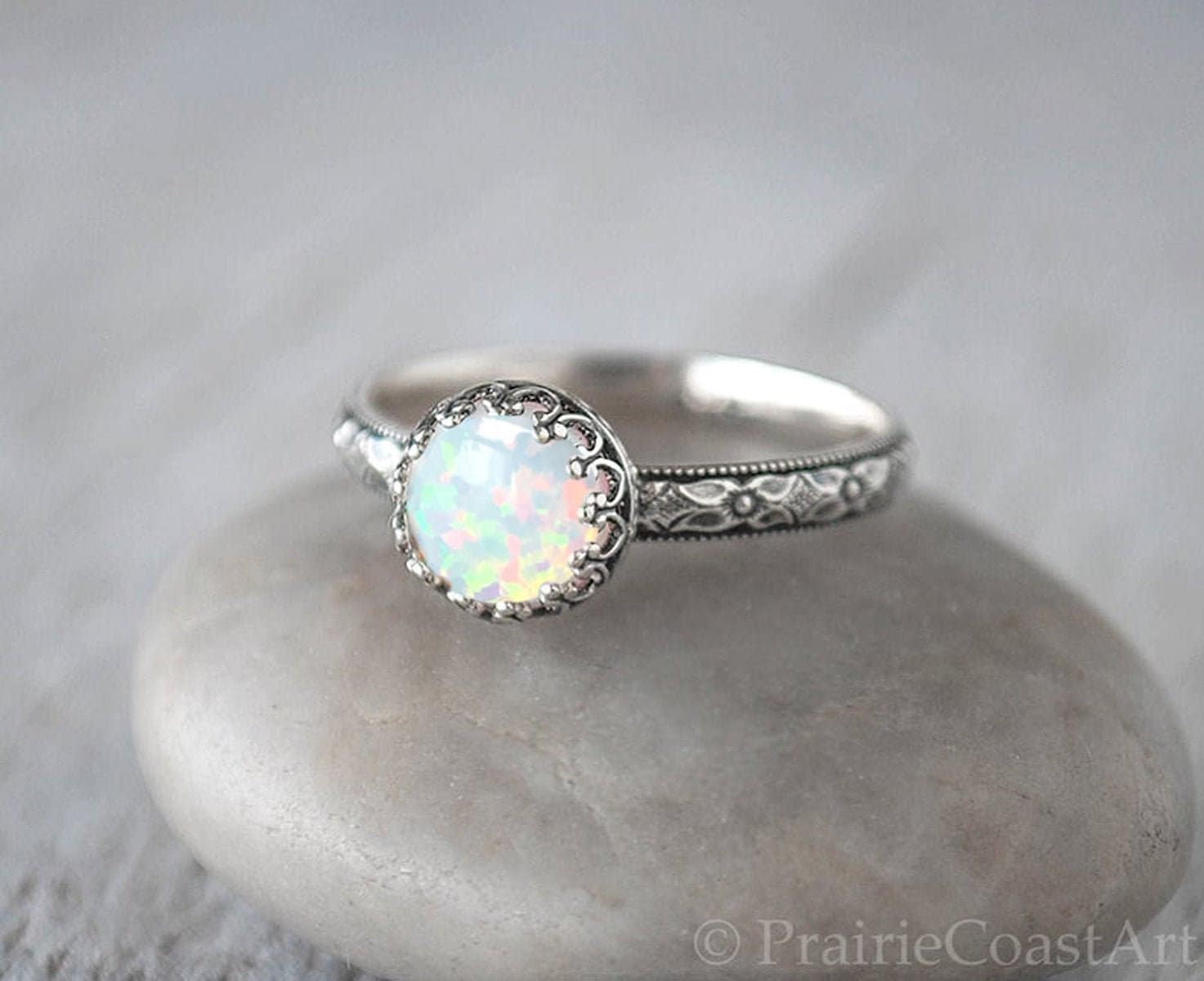 Opal Ring Silver Sterling Silver Handforged Opal Birthstone | Etsy