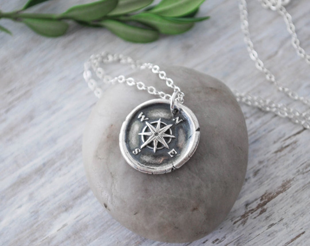 Fine Silver Wax Seal Compass Rose Necklace, .999 Silver Compass ...