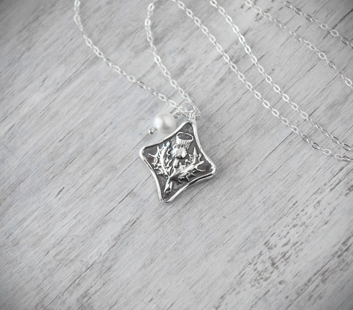 Fine Silver Scottish Thistle Necklace - Sterling Silver Chain - .999 ...
