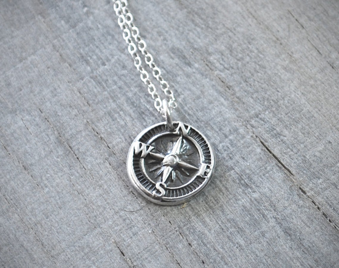 Fine .999 Silver Compass Necklace - Compass Rose Pendant - Sterling ...
