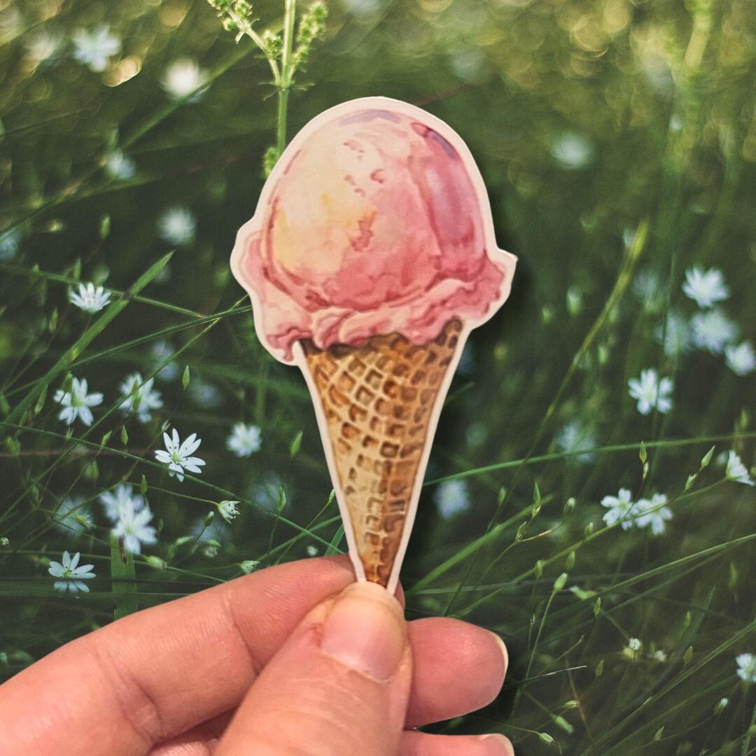 Strawberry Ice Cream Sticker, Ice Cream Sticker, Food Sticker, Water ...