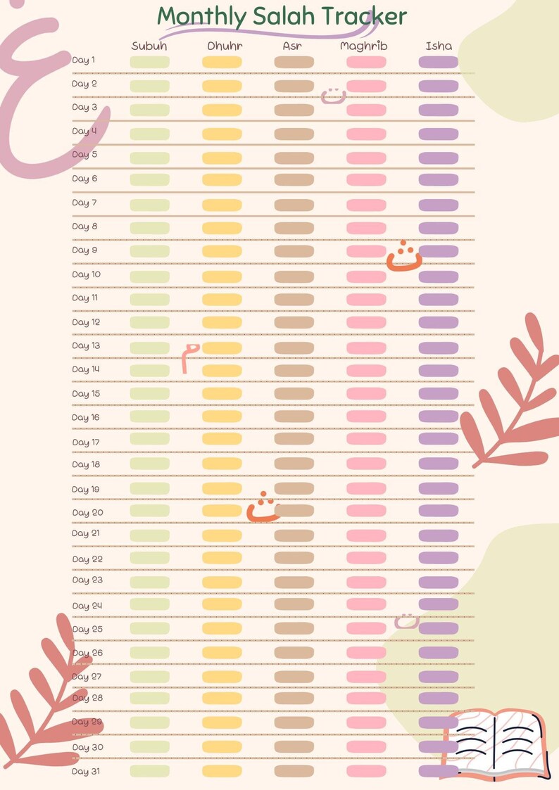 Kids Salah Tracker. Muslim Kids Monthly Salah Tracker - Etsy